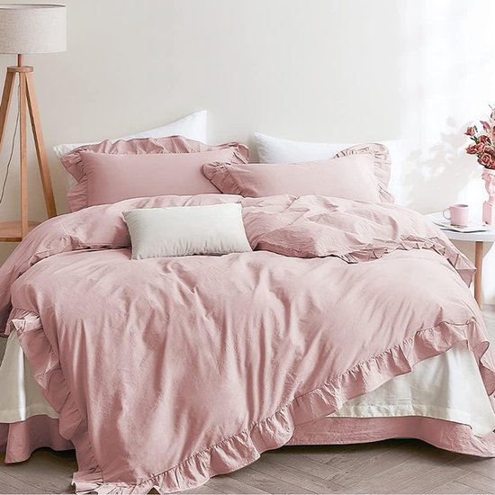Charmante Roze Dekbedovertrekset met Ruches voor Meisjes, Microvezel, 3 ...
