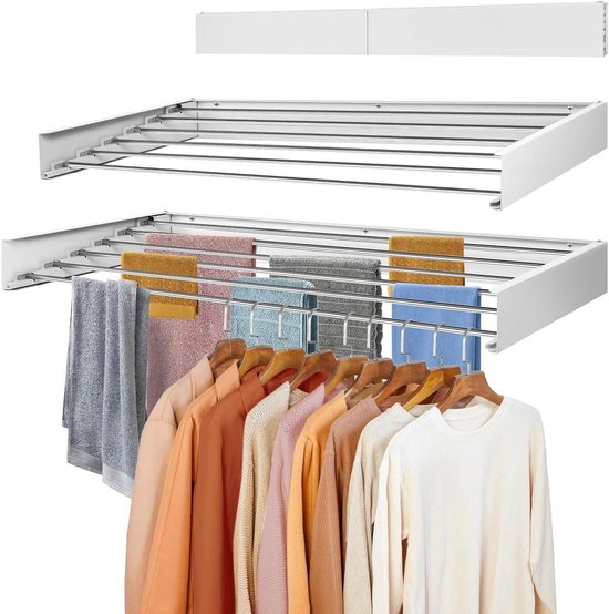 Uitschuifbaar droogrek - Wasrek voor wandmontage - Aluminium & RVS ...