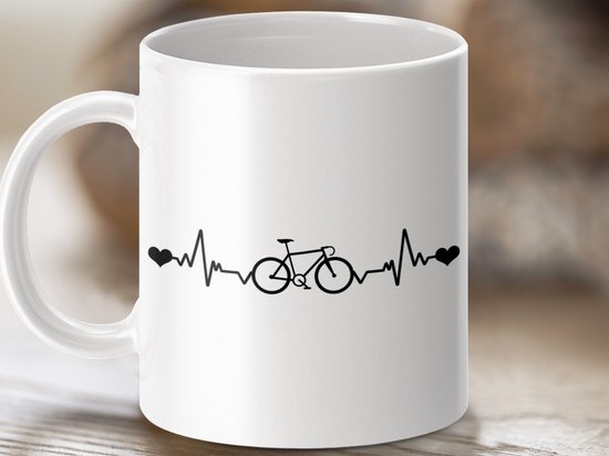 fiets hartslag, wielrennen liefde, fiets mok cadeau, wielrennen cadeau ...