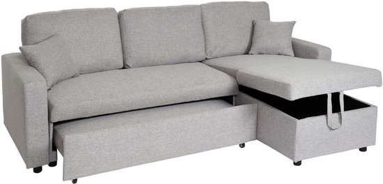 Hoekbank met bed box MCW-L17, bank L-vorm, ligvlak Nosag vering 228cm ...