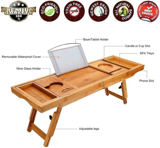 Bad-caddy & laptopbed bureau - 2-in-1, badkuip tablet standaard ...