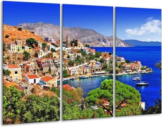 GroepArt - Schilderij - Uitzicht - Blauw, Oranje - 120x80cm 3Luik - 6000+... | bol