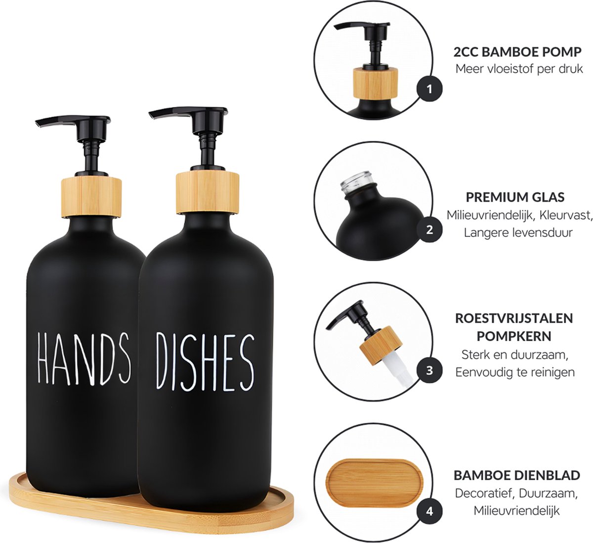 MAESON Glazen Zeepdispener set voor Handzeep en Afwasmiddel ...