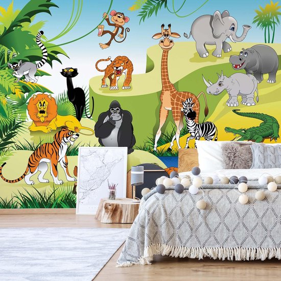 Fotobehangkoning - Fotobehang - Vliesbehang - Behang - Kinderbehang - Jungle Dieren -... | bol.com