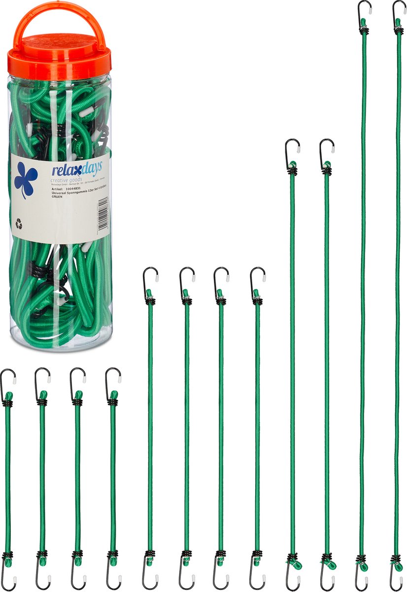 Relaxdays snelbinders set van 12 - bagagespinnen fiets - met haak - 4 ...