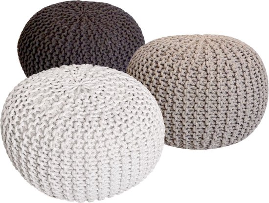 SVJ Poefs Rond - 55 x 55 x 37 cm - Katoen - Beige - Set van 3 | bol