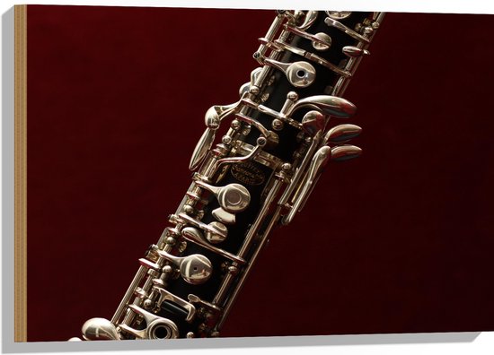 Hout - Deel van Zwart met Zilveren Hobo Blaas Instrument - 75x50 cm - 9 ...