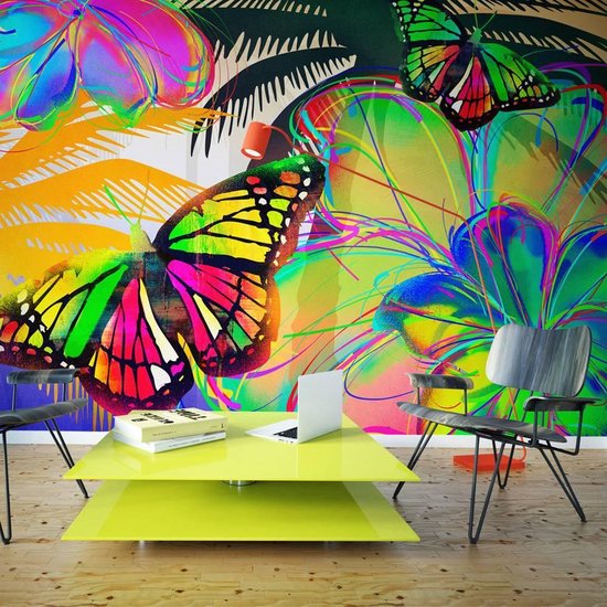 450cm X 270cm - Fotobehang - Kleurige Vlinder , multi kleur | bol