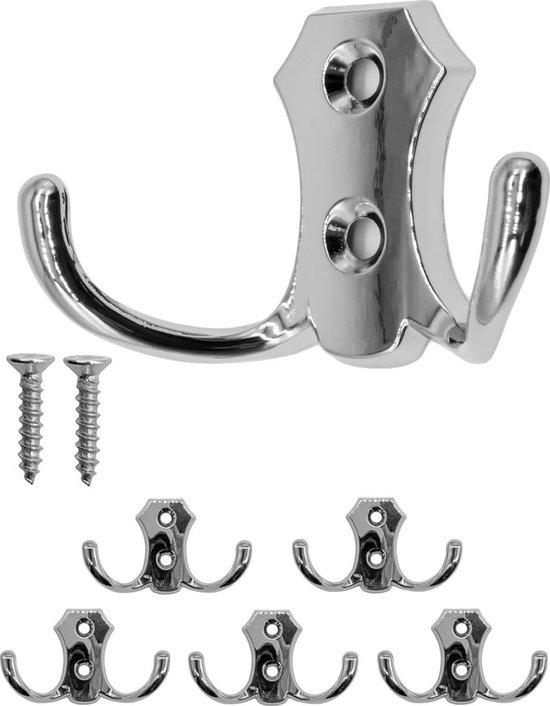 5 classic double hooks - silver - wardrobe hooks kitchen hooks iron ...