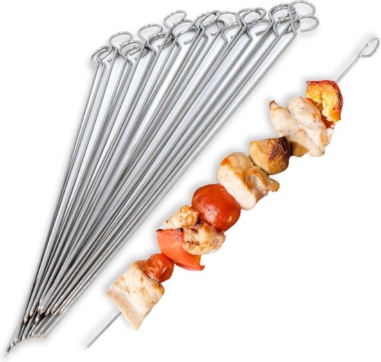 24 stuks roestvrij staal sjasliekspiesen - BBQ spiesen voor vlees en ...
