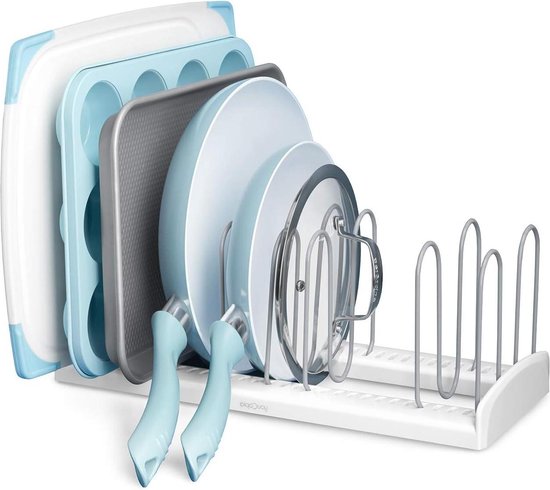 Verstelbare kastorganizer voor pannen - bladeren en pannendeksels - wit ...