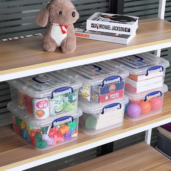 8L doorzichtige plastic opbergdozen met deksel en sluitclips - Set van ...