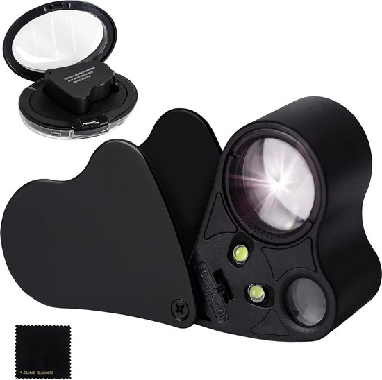 Verlichte Pocket Vergrootglas 30X 60X - Zwart Opvouwbaar Vergrootglas ...