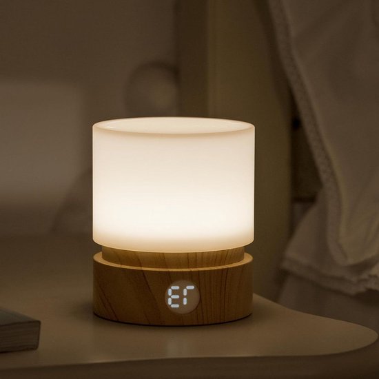 Bedside Table Lamp LED Wood Grain Warm Light Rechargeable Sleep Aid ...