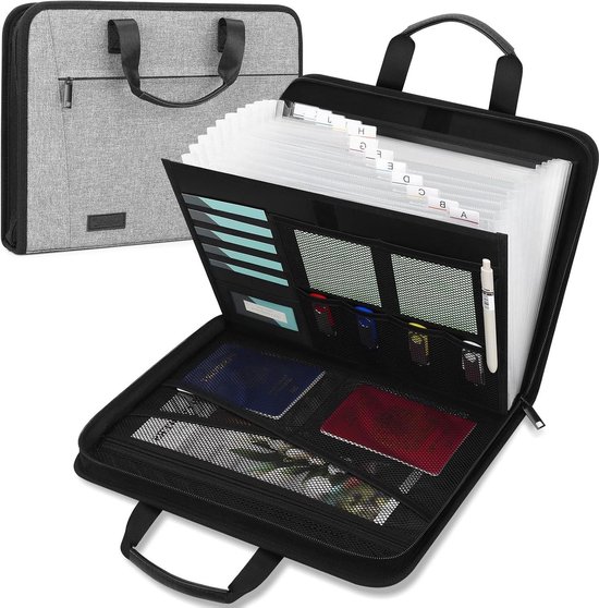 Documentenmap A4 met handvat - 12 vakken - uitbreidbare bestandsmap ...