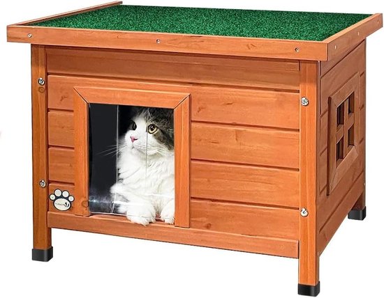 Kattenhuis 57 x 45 x 43 cm met Asfaltdak - Houten Kattenhut Buiten | bol