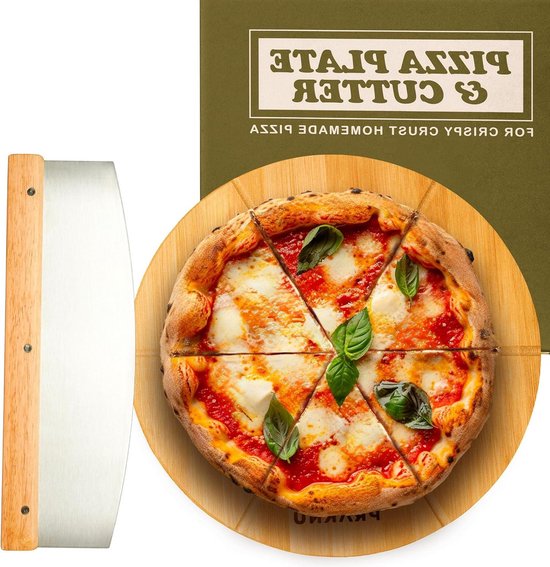 30 cm Houten Pizzabord met Snijder - Roestvrijstalen Pizzames - Scherp ...