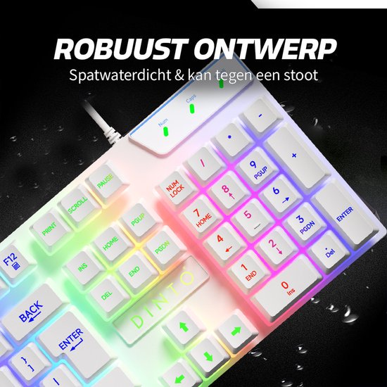 DINTO® Gaming Toetsenbord - Gaming keyboard - Led RGB - QWERTY - Wit | bol