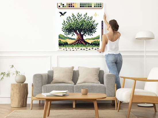 Pixel art olijfboom schilderij | Prachtig geometrisch getekend: De ...