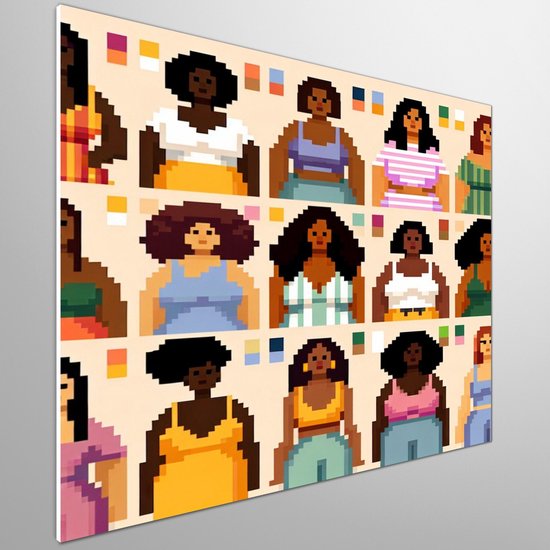 Pixel art dikke dames schilderij | Dikke dames in levendige pixelkunst ...