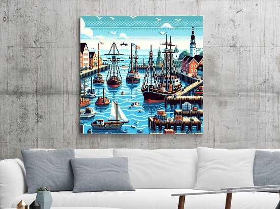 Pixel art haven schilderij | Harbor of Pixels: A Digital Masterpiece of ...