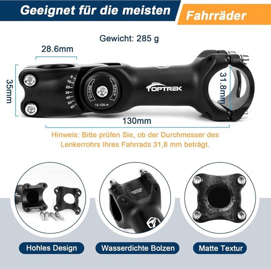 Fietsstuur verstelbaar- aluminium stuurpen 318 mm 130 mm voor MTB ...