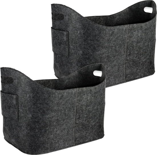 Haardhoutopslag - Grijze brandhoutzak van vilt - 53 x 40x 30 cm - 2 ...