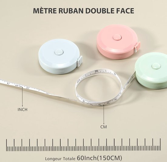 Meetlint 3 stuks - Intrekbaar meetlint voor nauwkeurige metingen - 150 ...