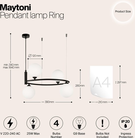 Maytoni - Hanglamp Ring - Zwart | bol