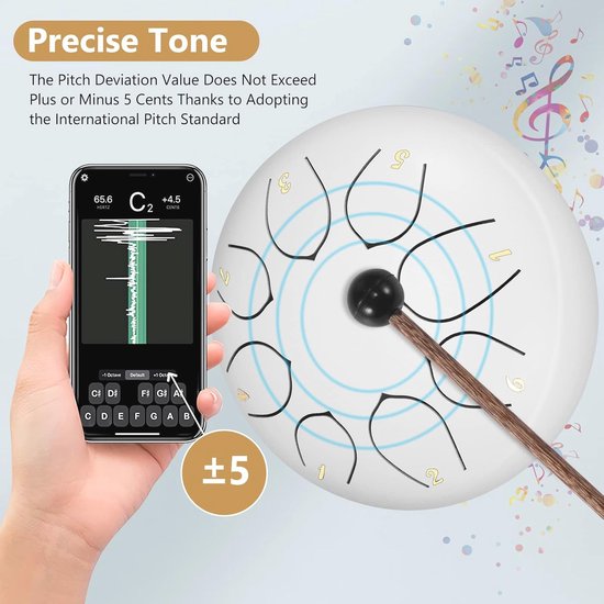 Slaginstrument 6 inch 8 Toon D-toets - Handpan Drum met Drumsticks en ...