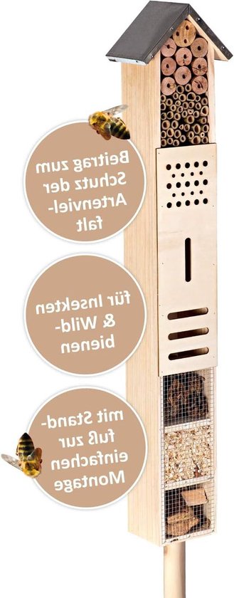 Groot XXL staand insectenhotel met grondpen - totale hoogte 151 cm ...