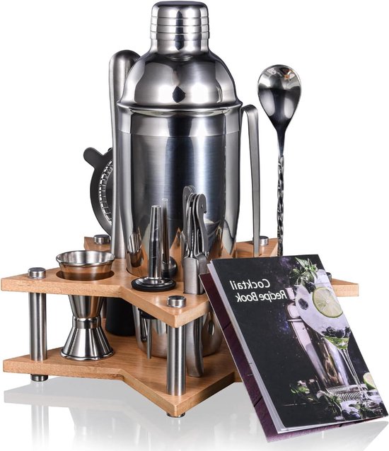 Cocktailset 12-delige barman kit met bamboe standaard en 750 ml ...