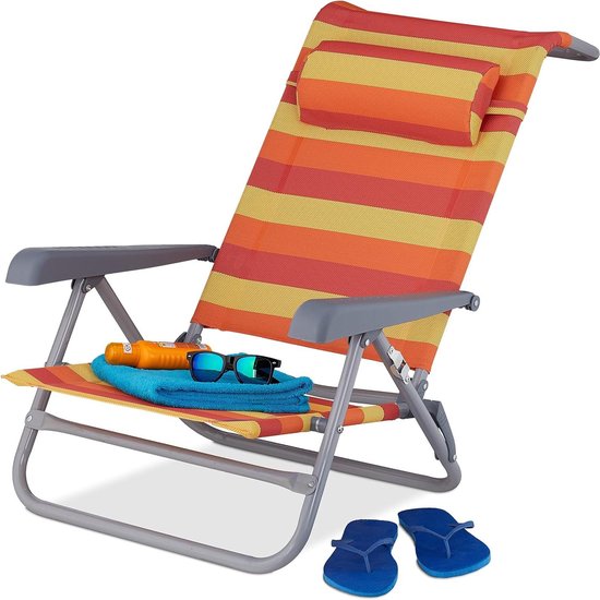 Opvouwbare strandstoel verstelbaar met nekkussen en armleuningen - laag ...