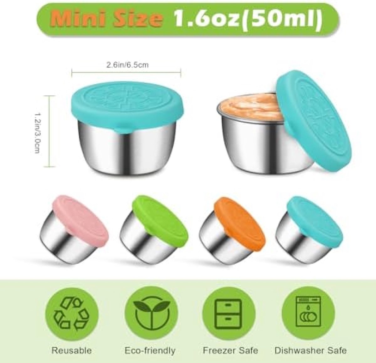 Récipients Inox 50ml Réutilisables 6 Petits Pots à Sauce Inox ...