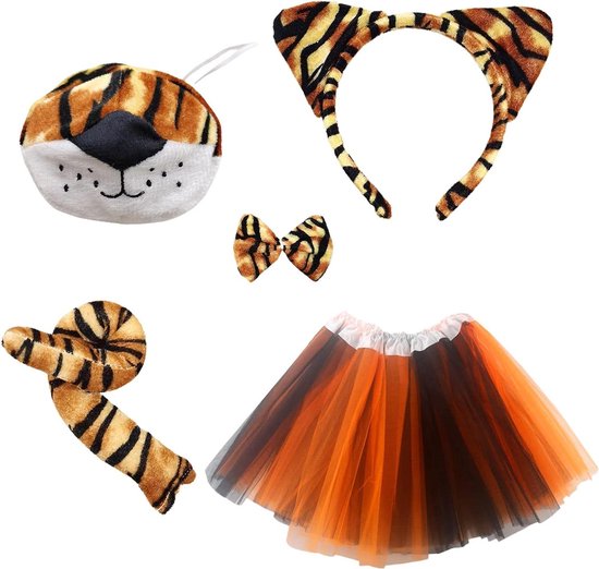 5-Piece Tiger Costume Set - Tiger Ear Headband Tail Nose Bow Tie Tutu ...