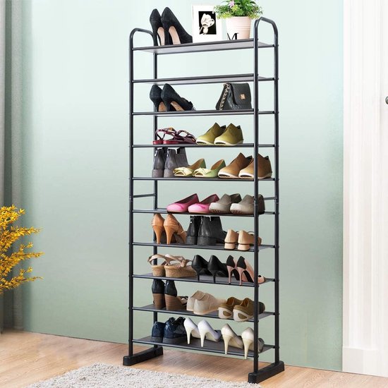 10-Level Shoe Rack with Removable Rack and Metal Frame - 30 Pairs Shoe ...
