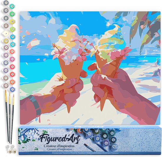 Figured'Art Schilderen op Nummer Volwassenen canvas IJsje op het strand ...