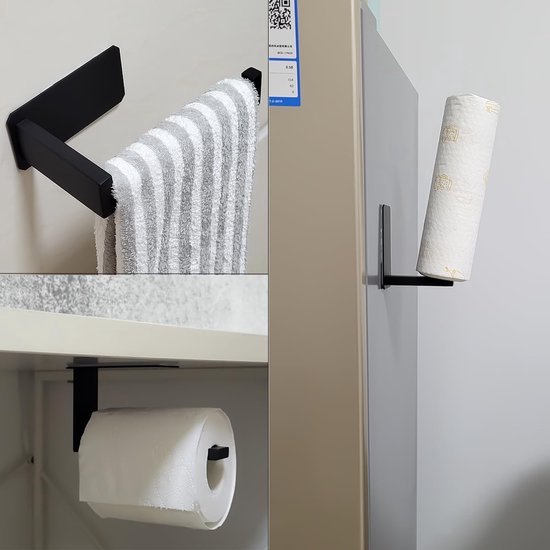 Zwarte toiletpapierhouder zonder boren, roestvrij staal, zelfklevende ...