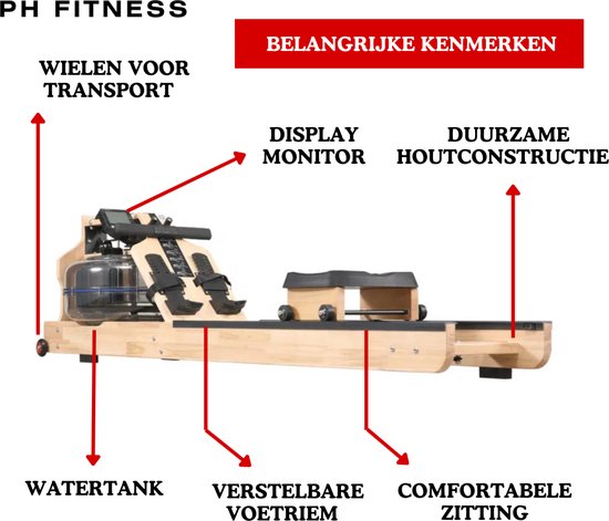 PH Fitness Opvouwbare Houten Water Roeimachine met Waterweerstand ...