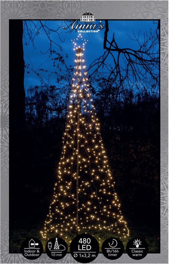Anna's Collection Vlaggenmast kerstboom met ster - verlichting - 480 leds - H320 cm | bol