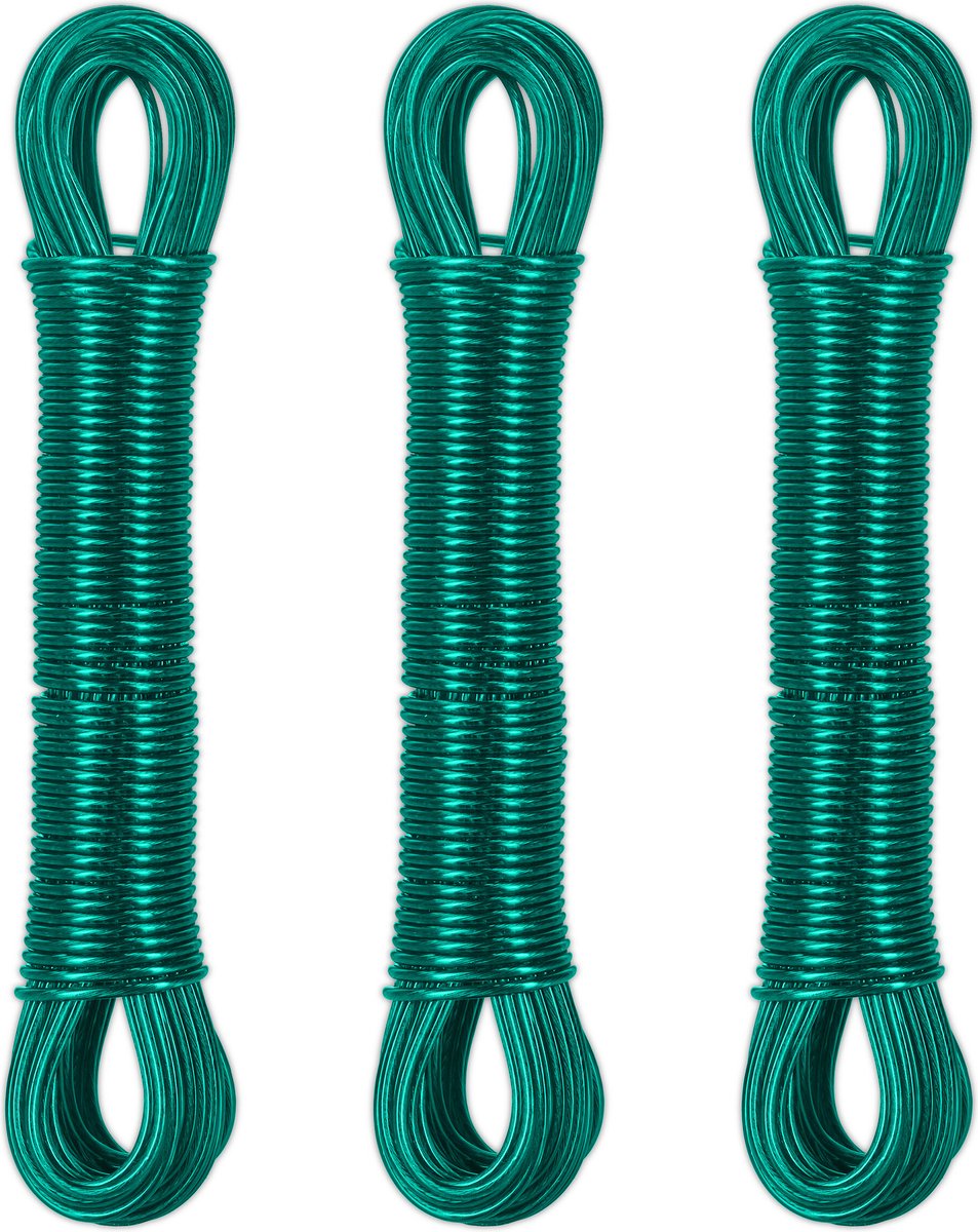 Relaxdays waslijn - set van 3 - 20 meter - extra sterk - wasdraad ...