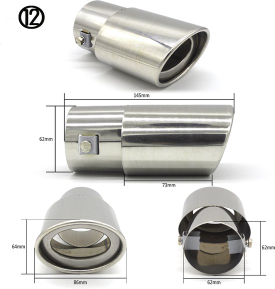 Enkel Uitlaat Kopstuk / Eindstuk RVS Chrome 62mm [Uitlaat Sierstuk ...