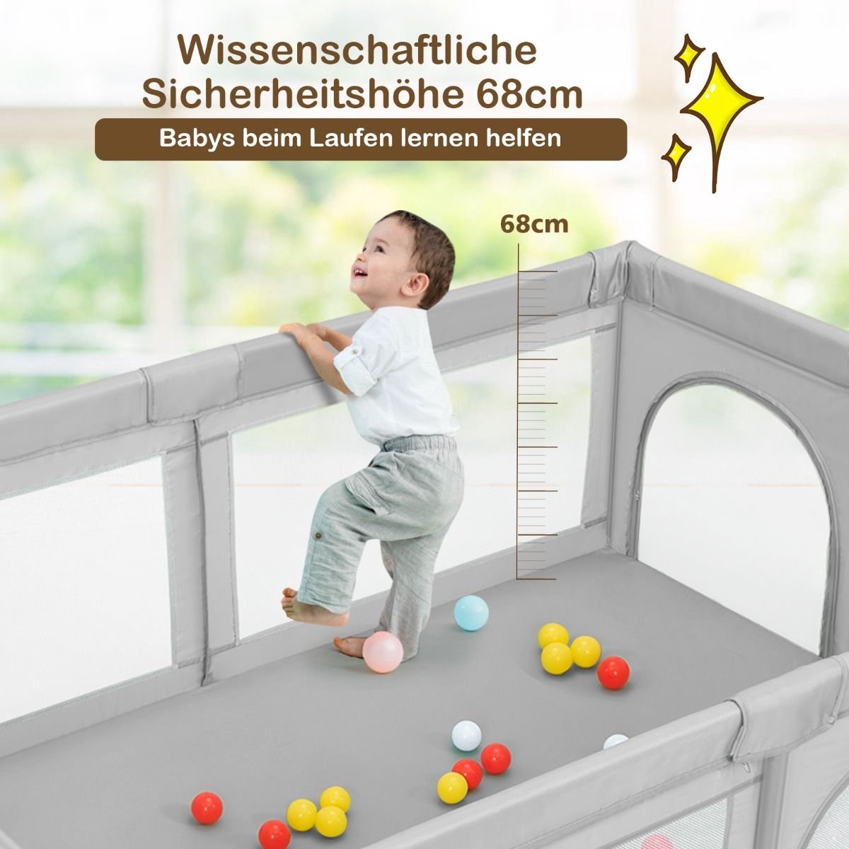 COSTWAY Babybox met - 50 ballen & 2 deuren - 205x147x68cm - grijs | bol.com