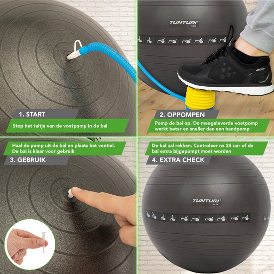 Tunturi Anti Burst Fitness bal met Pomp - Yoga bal 65 cm - Pilates bal ...
