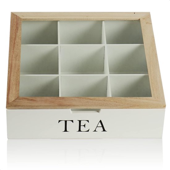 theedoos met 9 vakken voor maximaal 90 theezakjes - witte houten ...
