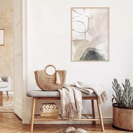 Set van 3 abstracte posterset, beige grijze aquarel muurafbeeldingen kunstposter,... | bol.com