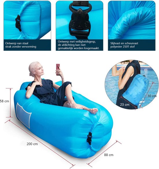 Meisterhome® Premium opblaasbare Ligzak - stoel Blauw - Luchtbedden ...