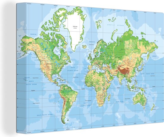 Canvas Wereldkaart - 30x20 - Wanddecoratie Wereldkaart - Atlas ...