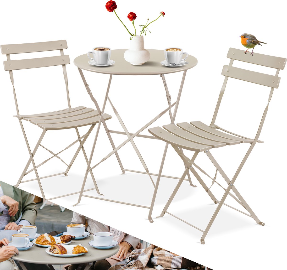 KESSER® Bistroset 3-delige Tafel met 2 inklapbaar stoelen - Balkonset ...