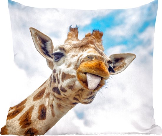 Sierkussen - Giraffe Grappig Tong - Multicolor - 40 Cm X 40 Cm | bol.com
